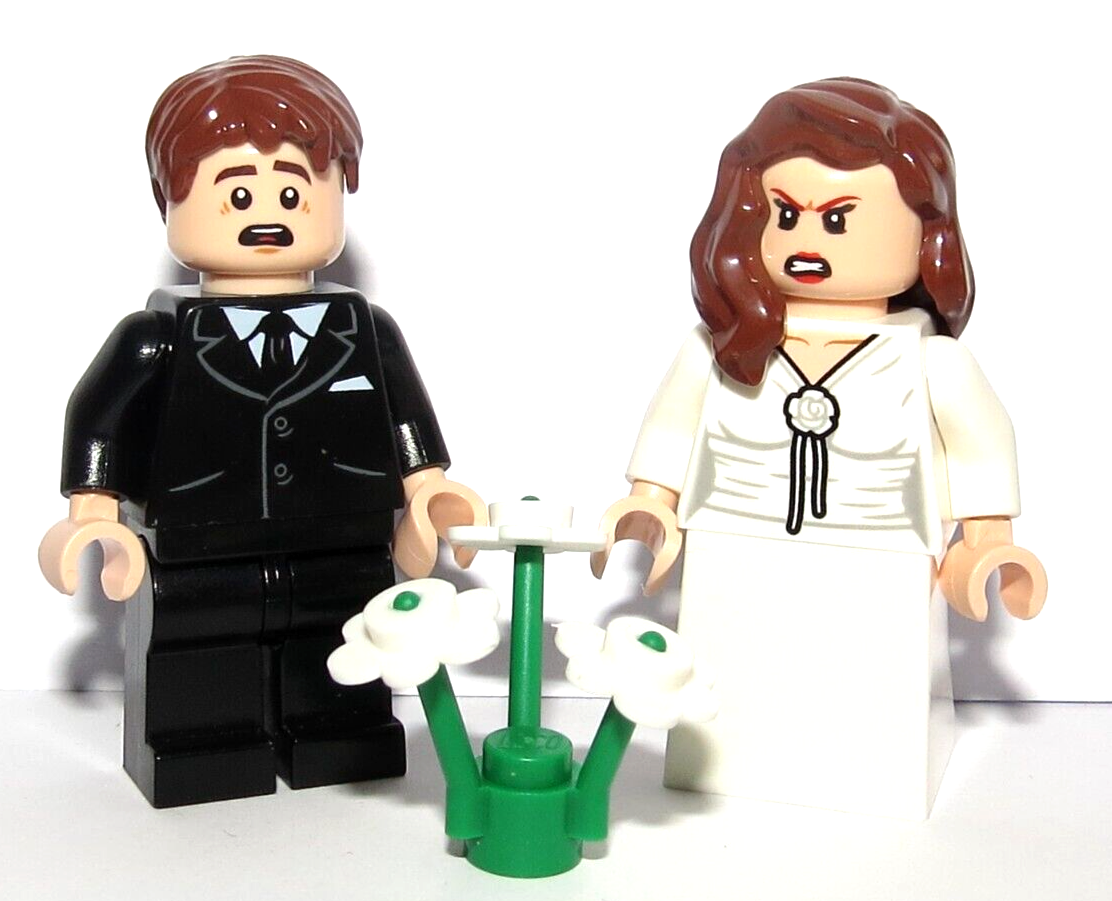 LEGO Bride & Groom Minifigure Brown Hair Black Suit Flesh Skin Wedding ...