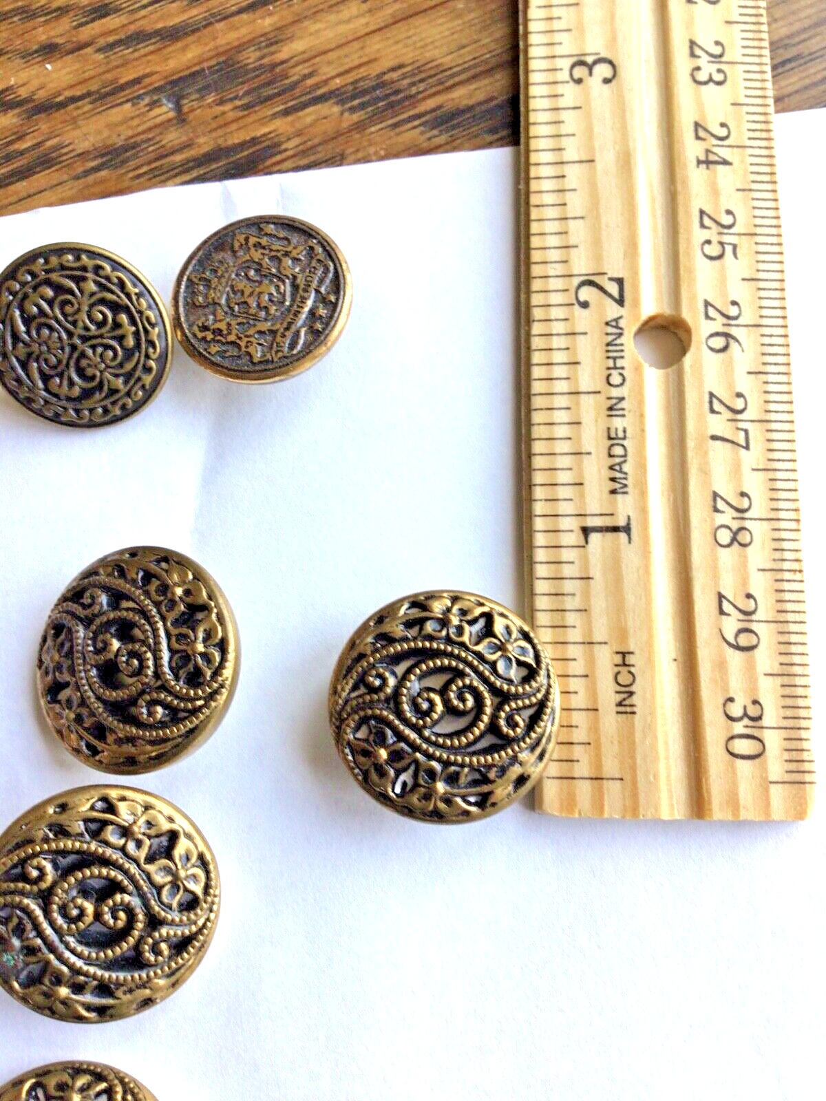 Lot 8 vtg gold tone metal shank buttons, 5 filagree/ mirror, 3 other | eBay
