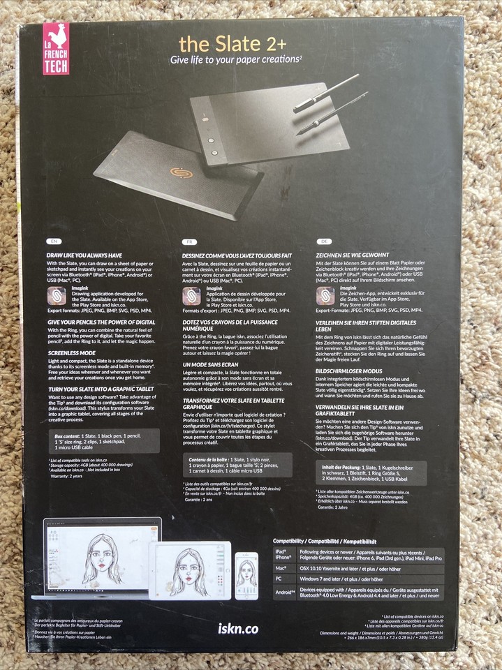 ISKN The Slate 2+ Pencil Graphic Bluetooth Digital Tablet SLATE2PLUS | eBay