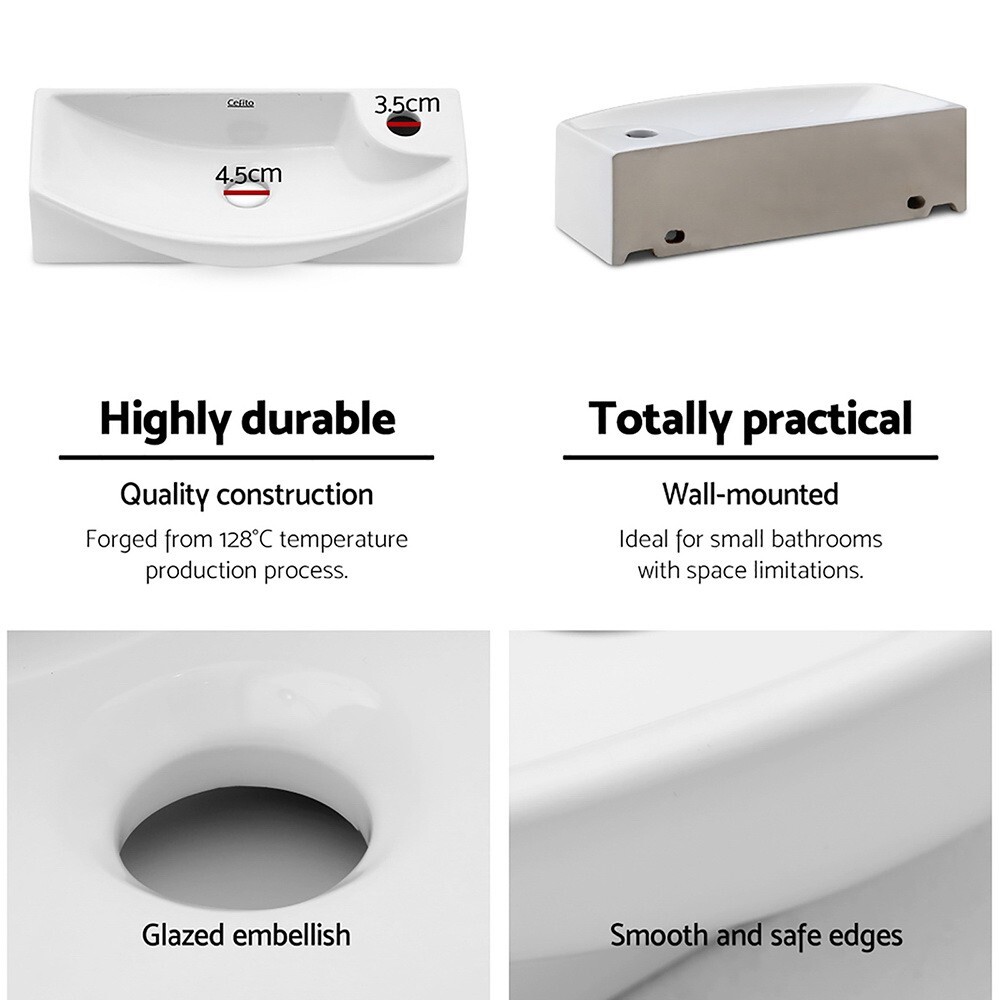 Cefito Ceramic Basin 46x15cm Bathroom Vanity Hand Wash Countertop Wall ...