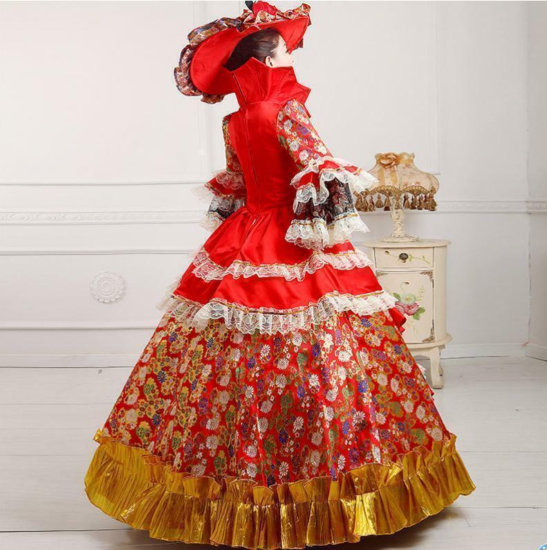 Ladies Lace Printed Royal Court Dress Princess Stage Evening Stage ...