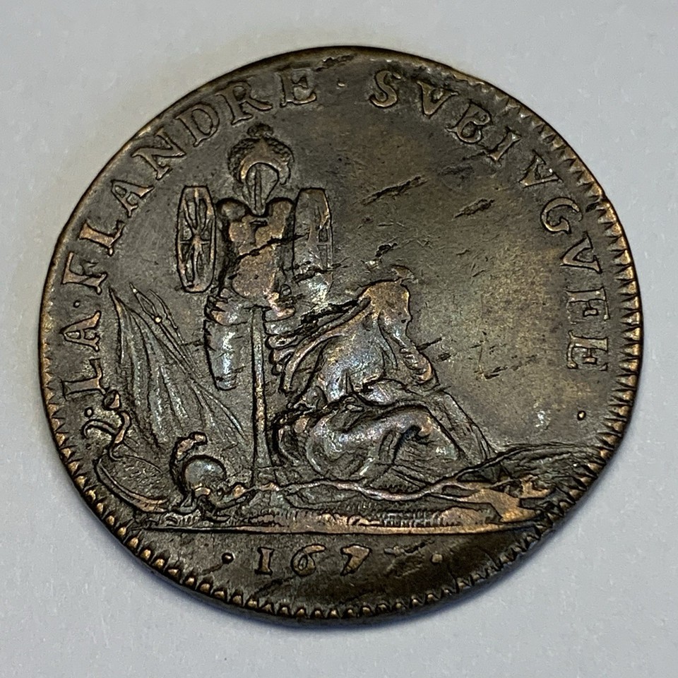 1600s France Louis XIV 1677 Copper Jeton Coin – Flanders Subjugated | eBay