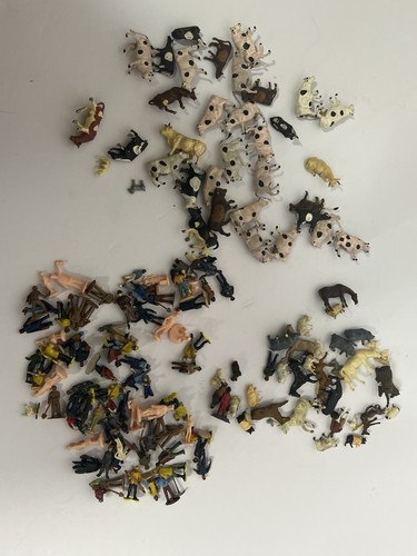 HO Scale Animals Figures 140 Piece Lot: People, Horses, Cows Sheep and ...