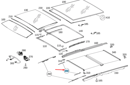 MB ML W166 Roof Roller Blind Cover Guide Parts Kit A2127820289 NEW ...