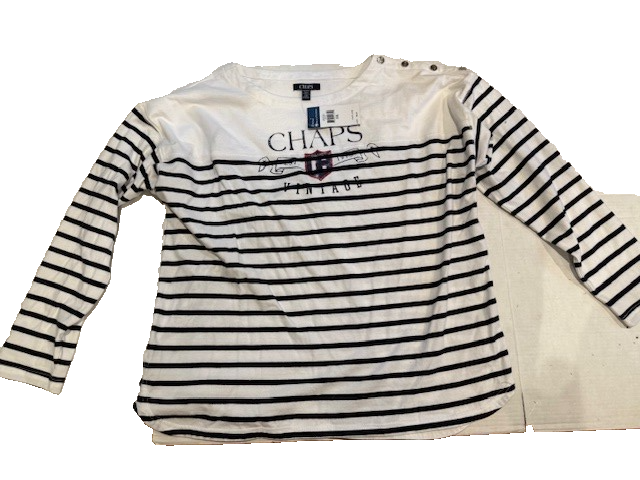 Chaps logo woman regular size xxl long sleeve blue white cotton striped ...