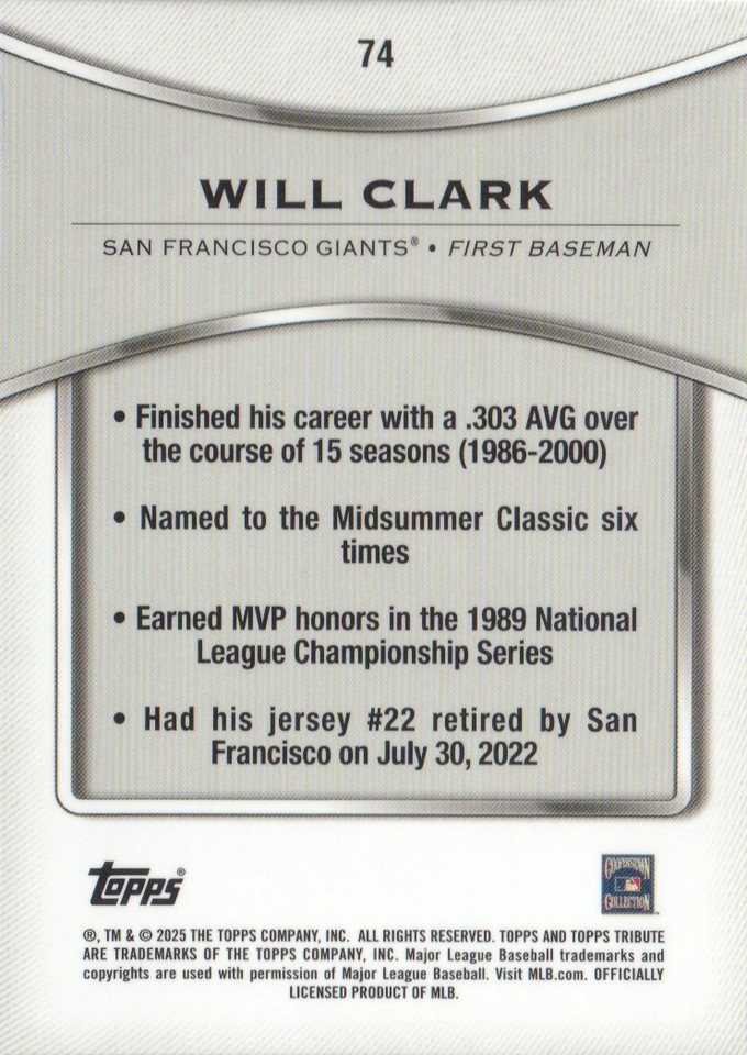 2025 Topps Tribute Baseball #74 Will Clark | eBay