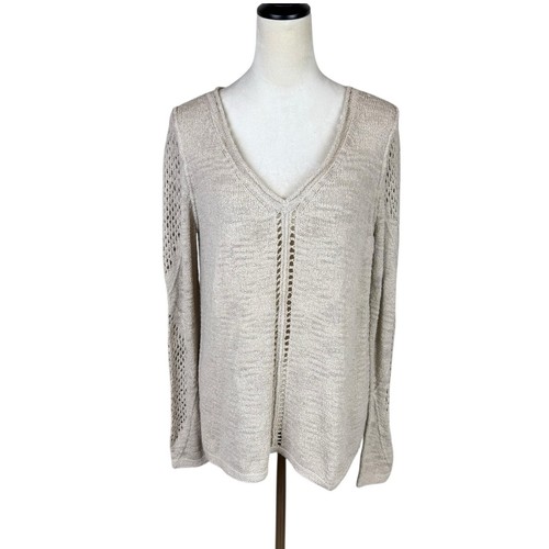 Sundance NWT M Tan Soft Open Chunky Knit Pullover V-neck Long Sleeve ...