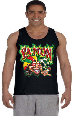 Funny Mens Tank Top Sleeveless Muscle Tee Shirt Ya Mon Rasta Weed Pot ...