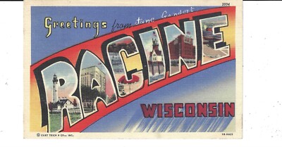 POSTCARD LARGE LETTER WISCONSIN "GREETINGS FROM RACINE" | eBay