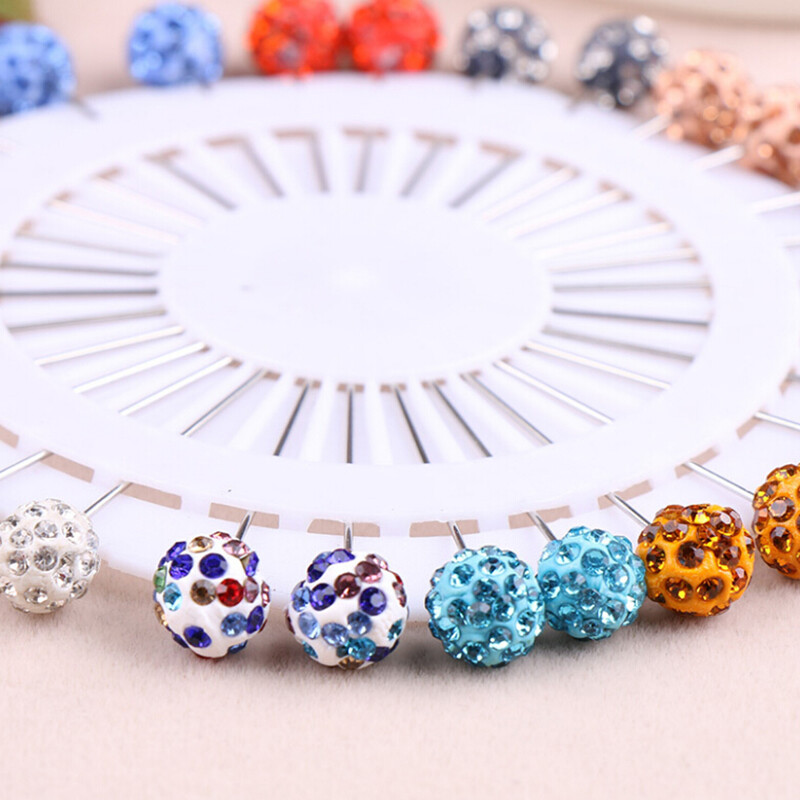 30Pcs Safety Pin Muslim Hijab Scarf Pin Rhinestone Brooch Straight Head ...