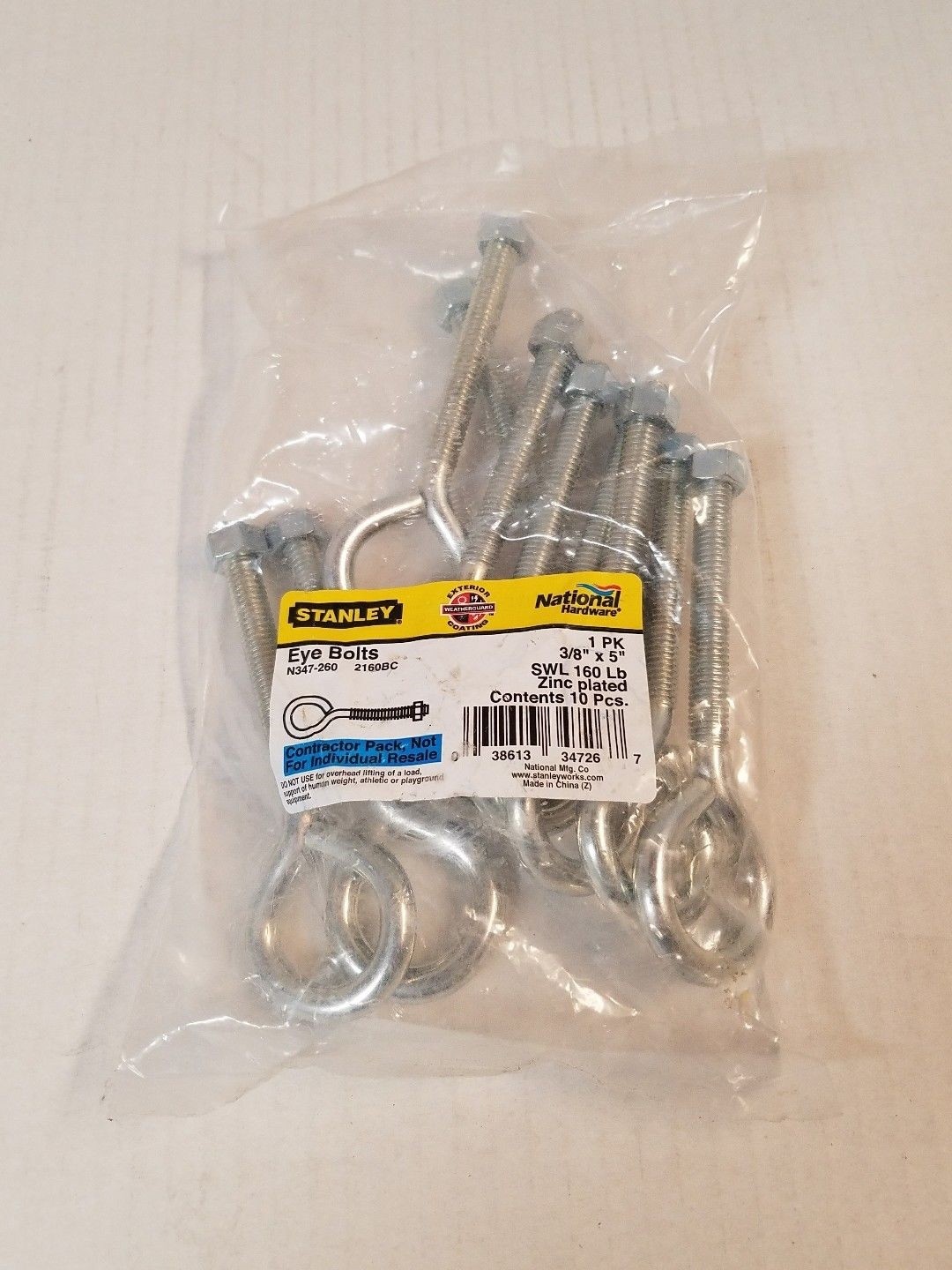 Stanley N347-260 Zinc Plated Eye Bolt-3/8 X 5 - Bag of 10 | eBay