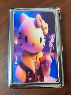 Sophisticated Smoking Cat Cigarette Case with Built in Lighter Metal ...