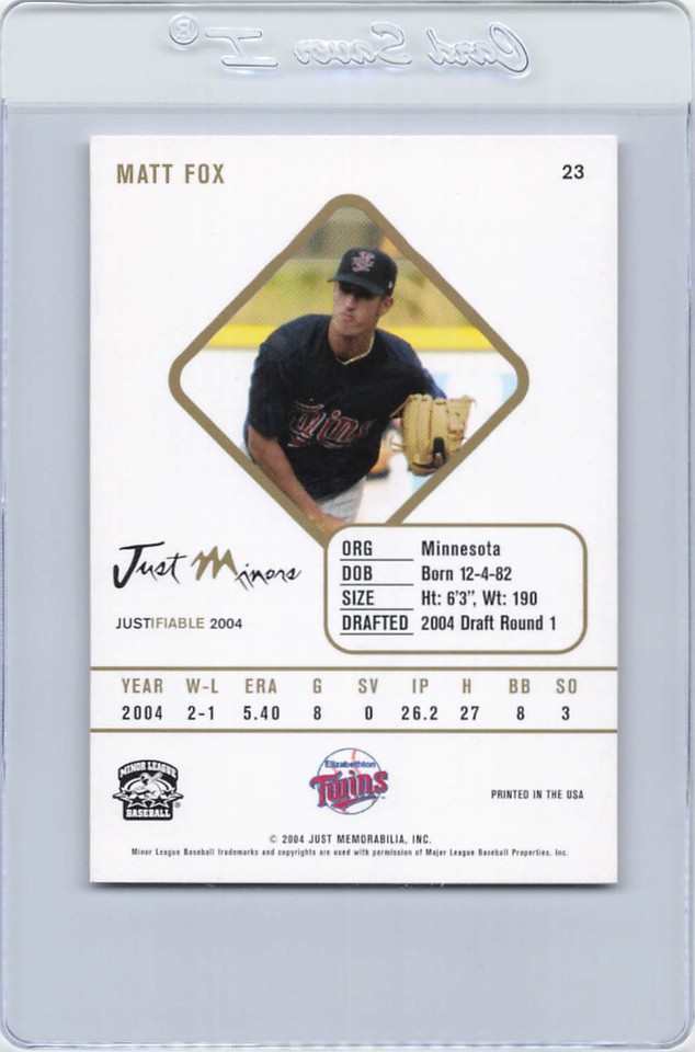 2004 Just #23 Matt Fox Twins Signed Auto *J2206 | eBay