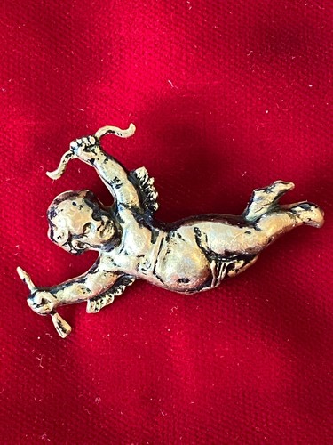 Putti Angel Cupid Love Bronze Tone Thin Metal Pin Brooch Bow Arrow 1.75 ...