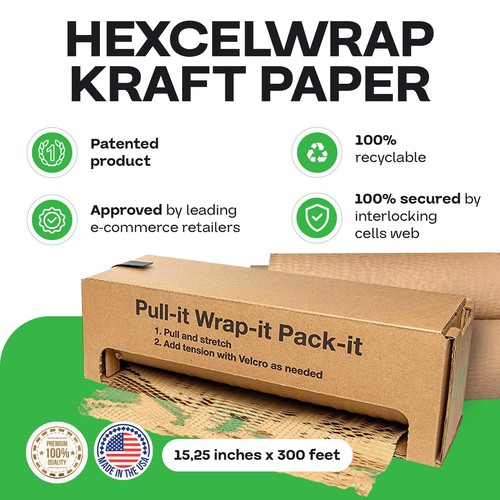 IDL Packaging HexcelWrap Cushioning Kraft Paper 15.25" x 300' in Self ...