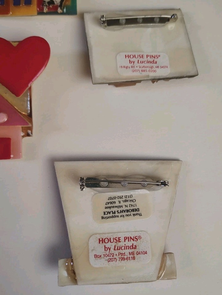 Lot of 12 Vintage House Pins by LUCINDA Art Brooch Handmade Beautiful ...