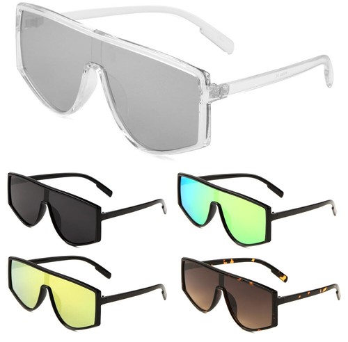 ONE PIECE SHIELD LENS WRAP AROUND AVIATOR SUNGLASSES RETRO DESIGNER ...