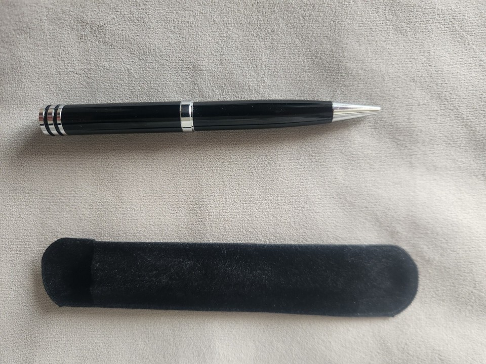 Luxury Black Ballpoint Pen with Velvet Cover - Black Ink Chrome Trim | eBay