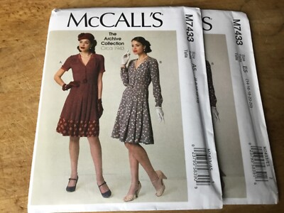 🌺 McCALL'S #M7433 - LADIES BEAUTIFUL CIRCA 1943 TWO STYLE DRESS PATTERN ...