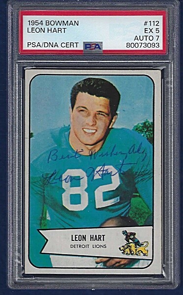 Signed 1954 Bowman #112 LEON HART (d. 2002) PSA/DNA Slabbed DETROIT ...