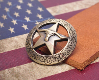 6PC WESTERN LONGHORN STAR RODEO LEATHER CRAFT ANTIQUE BRASS CONCHOS ...