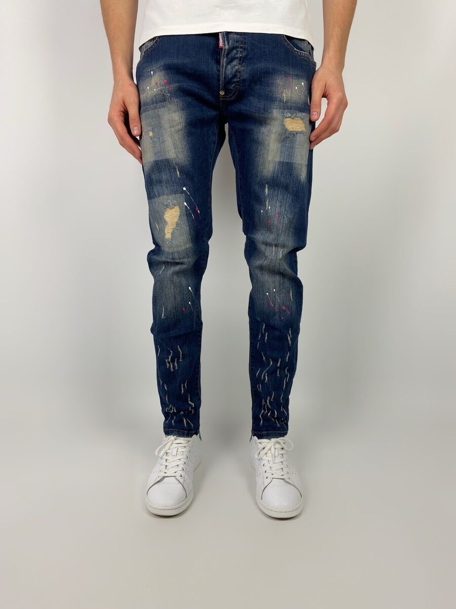 Dsquared2 Cool Guy Slim Distressed Painted Denim Pants Jean Dsquared2 Cool Guy Slim Distressed Painted Denim Pants Jean
