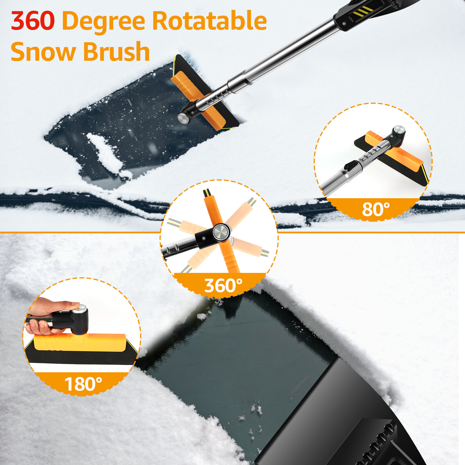 Car Ice Scrapers with Extendable Handle 360° Pivoting Car Snow Brush 74 ...