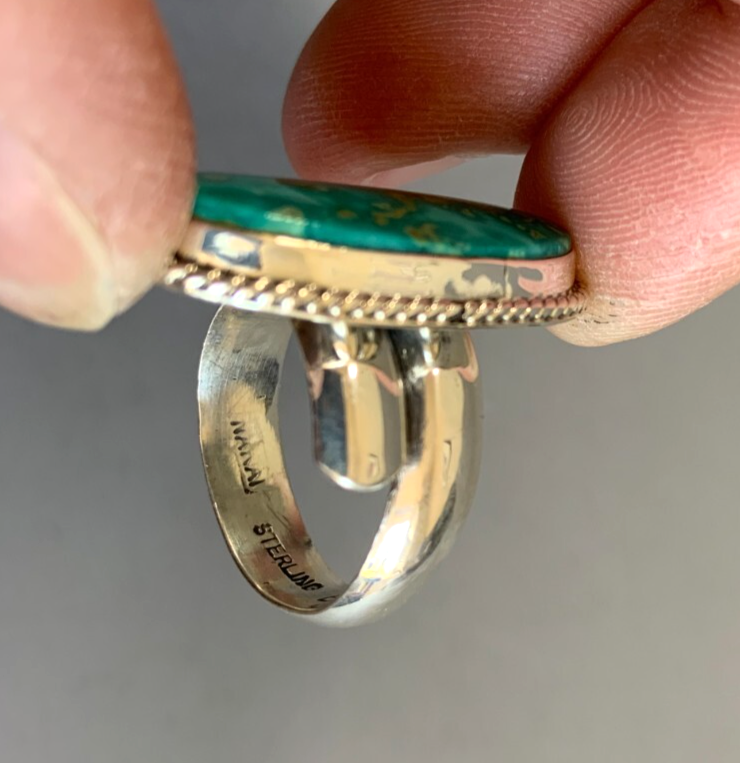 NAVAJO NAKAI BB Bernice Bonney Sterling SONORAN GOLD Turquoise Ring 8 ...