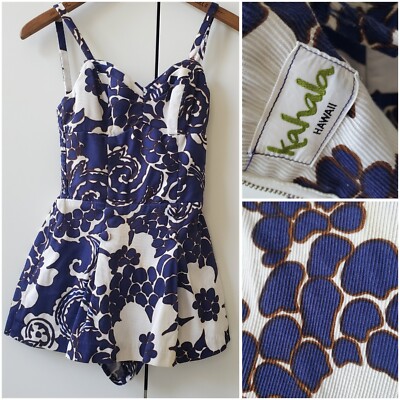 VTG 50s 60s KAHALA ROMPER Bathing Swim Suit Cotton Pin Up Bombshell ...