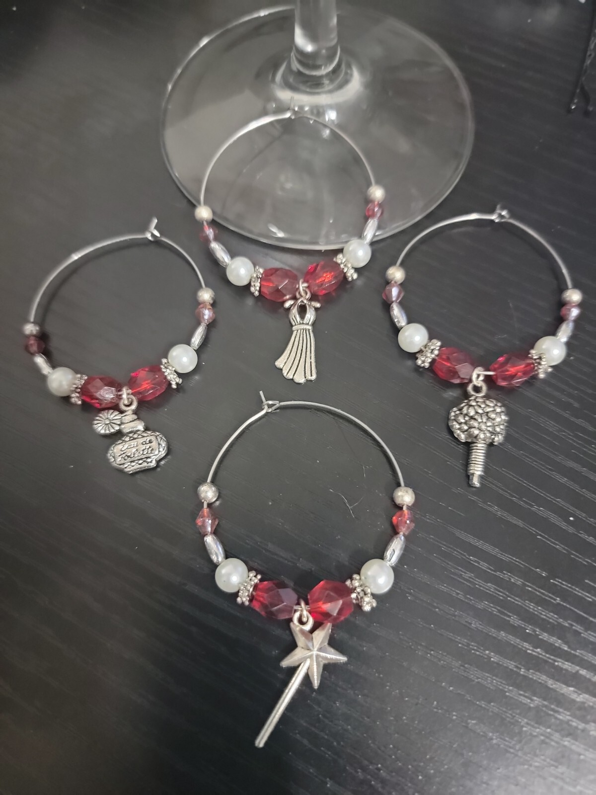 Beautiful Wine Glass Charm Rings Set Of 4 red | eBay