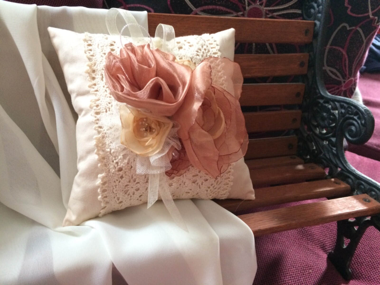 Decorative mini pillow handmade lace flowers organza 7x7 in | eBay