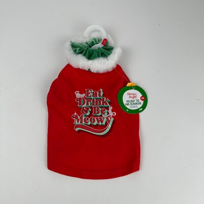 Ugly Christmas Sweater Cat Apparel Holiday T-Shirt/Scrunchie Size XS ...