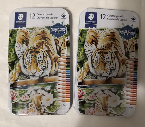 2x Staedtler 12 Colored Pencils Design Journey Art Tiger Tin 1278 3.0 ...