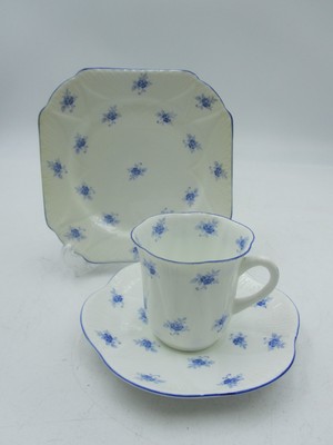 Shelley Bone China Trio - Blue & White Rosebud Pattern On Dainty Shape ...