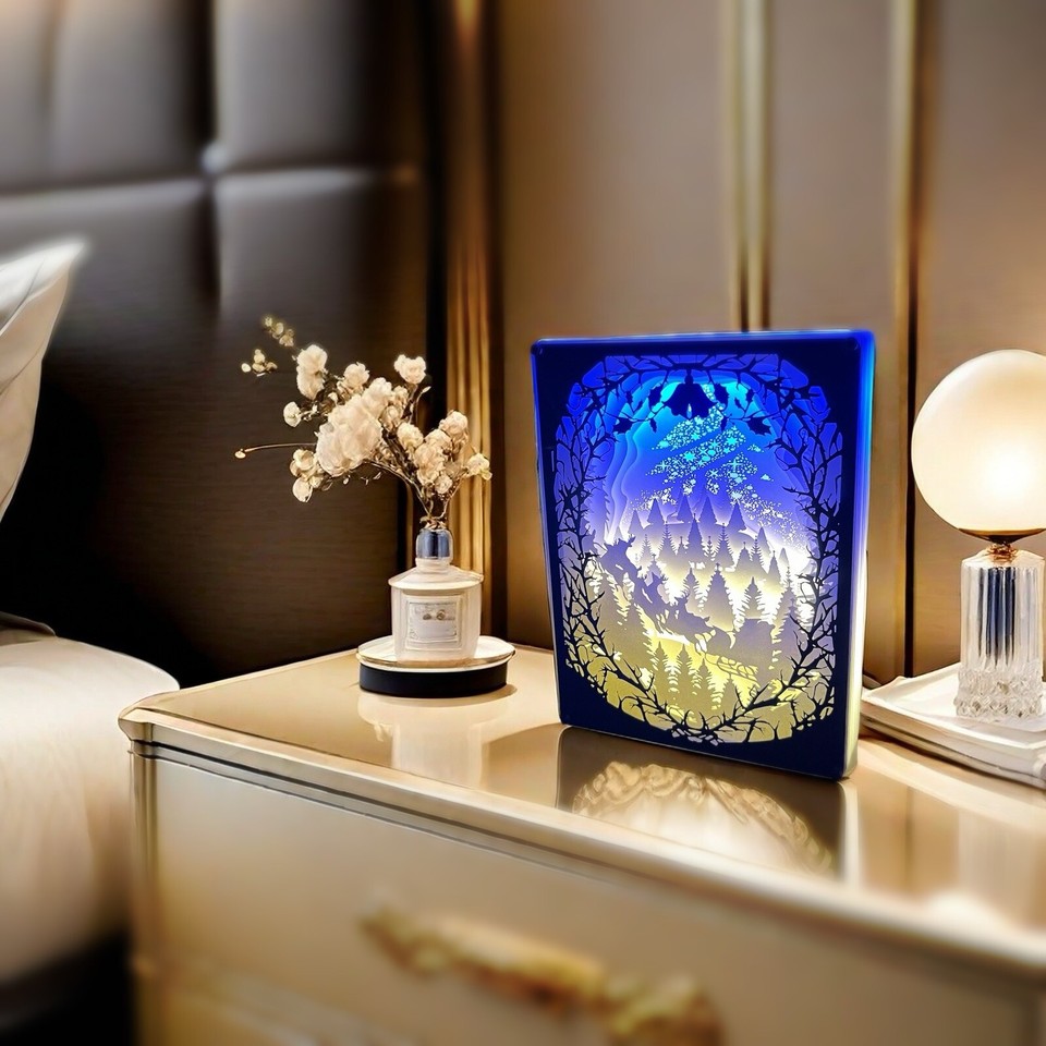 3D Paper Carving Night Light Shadow Box Table Lamps Decor（Christmas ...