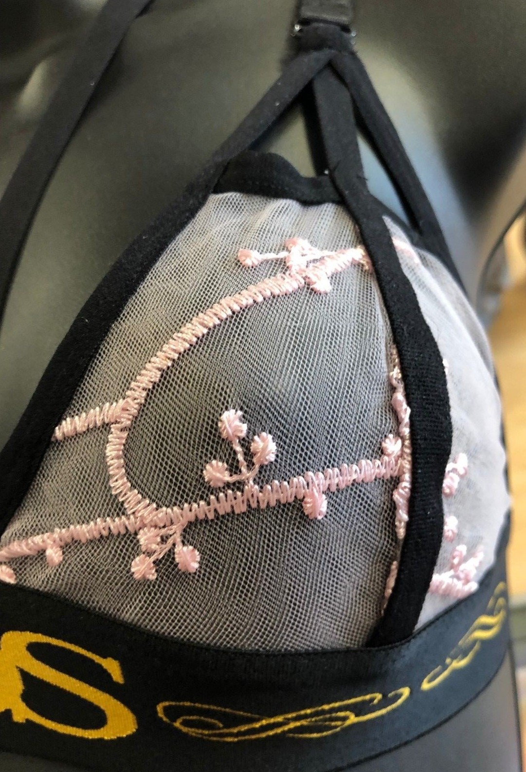 Pink QOS Branded Queen Of Spades Lace Hollow Strap Fishnet Lingerie ...