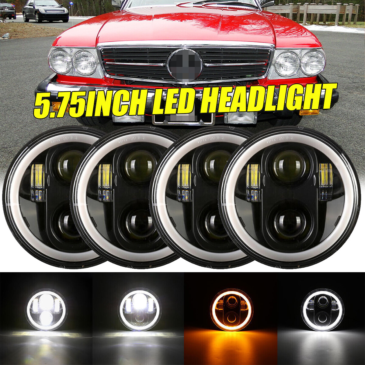 4pcs 5 3/4" 5.75" LED Headlights Hi-Lo DRL for Mercedes-Benz 380SL ...