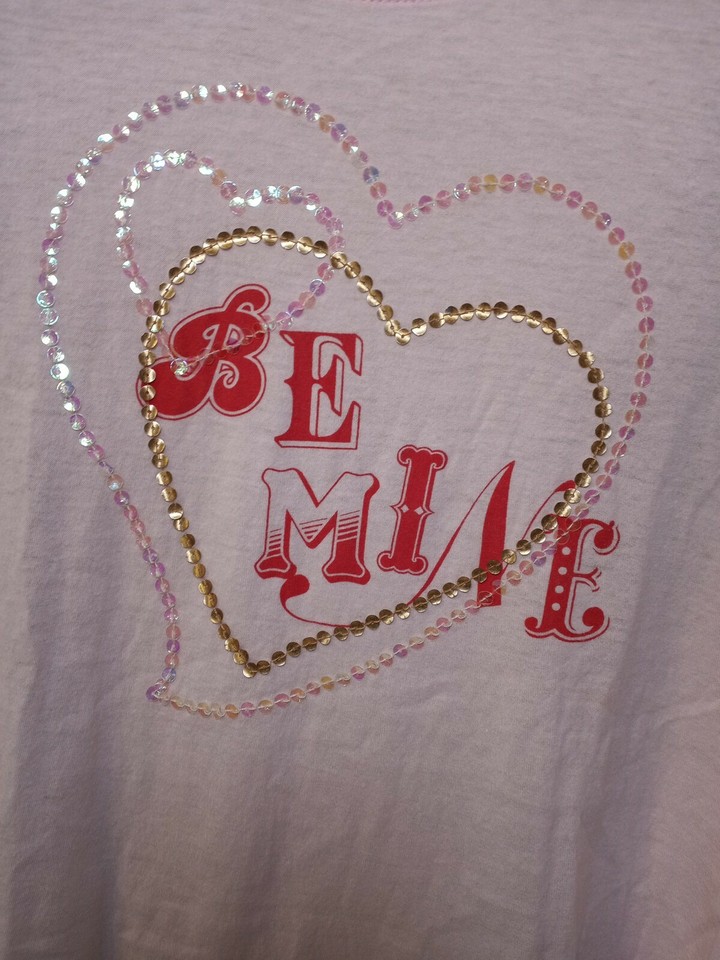 Old Navy Pink Sequin Heart Be Mine Valentine Short Sleeve Women's Top tshir Sz L | eBay