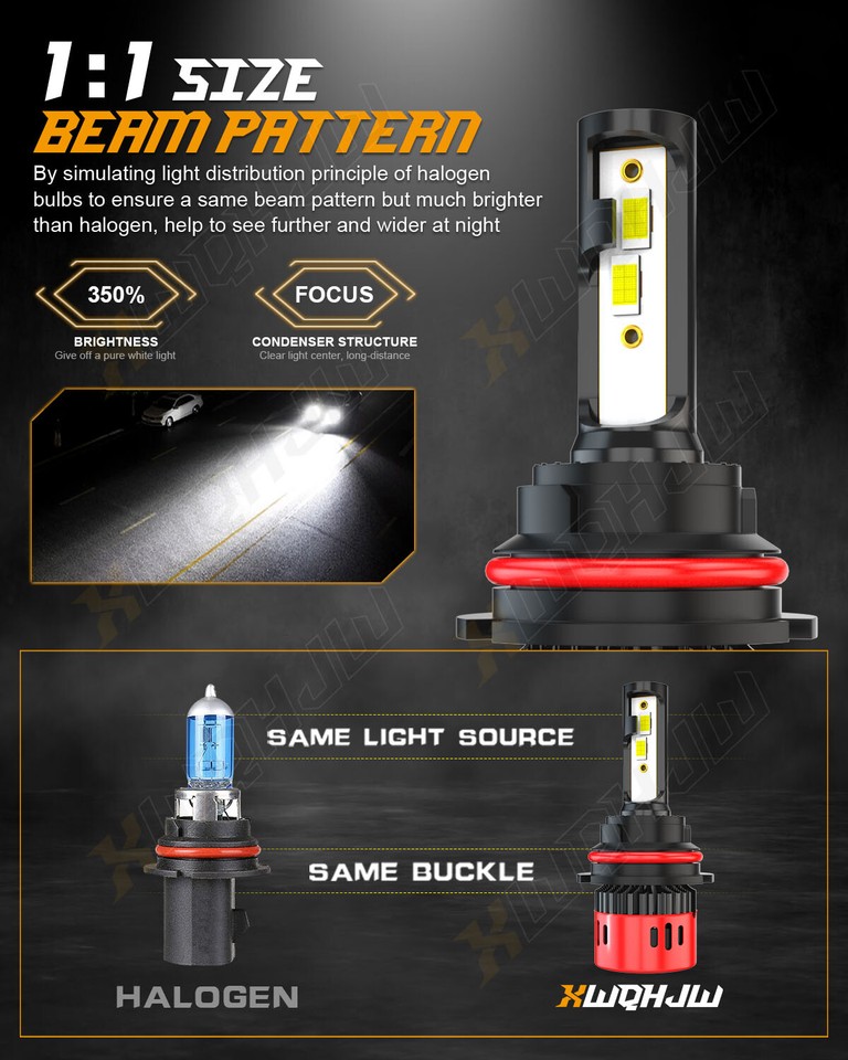 Super Bright White 9004 HB1 LED Headlight Bulbs High/Low Beam ...