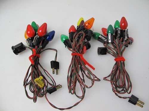 Vintage Lot of 3 x7 Light Strand Christmas Lights C7 Green/red Wire ...