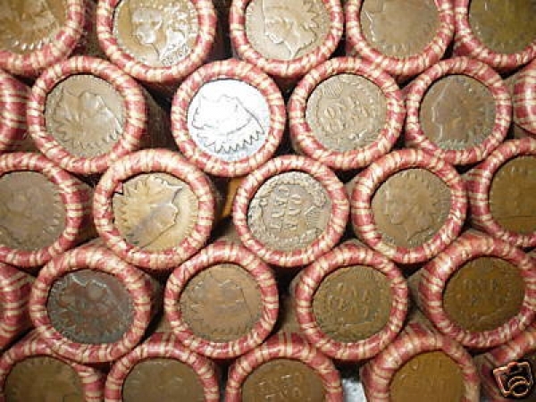 SEALED WHEAT INDIAN HEAD PENNY MIXED ROLL WITH VINTAGE INDIAN CENT END ...