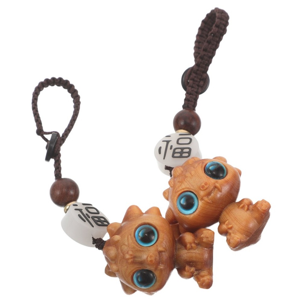 2pcs Wood Dragon Hanging Ornament - Hand-Carved Small Dragon Sculpture ...