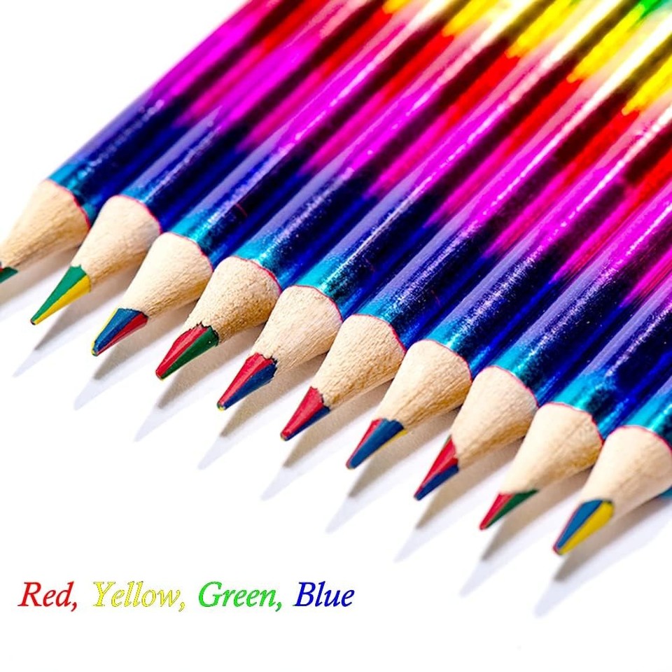 Rainbow Colored Pencils 4 Color in 1 Multi Colored Drawing Art Wood 24 ...