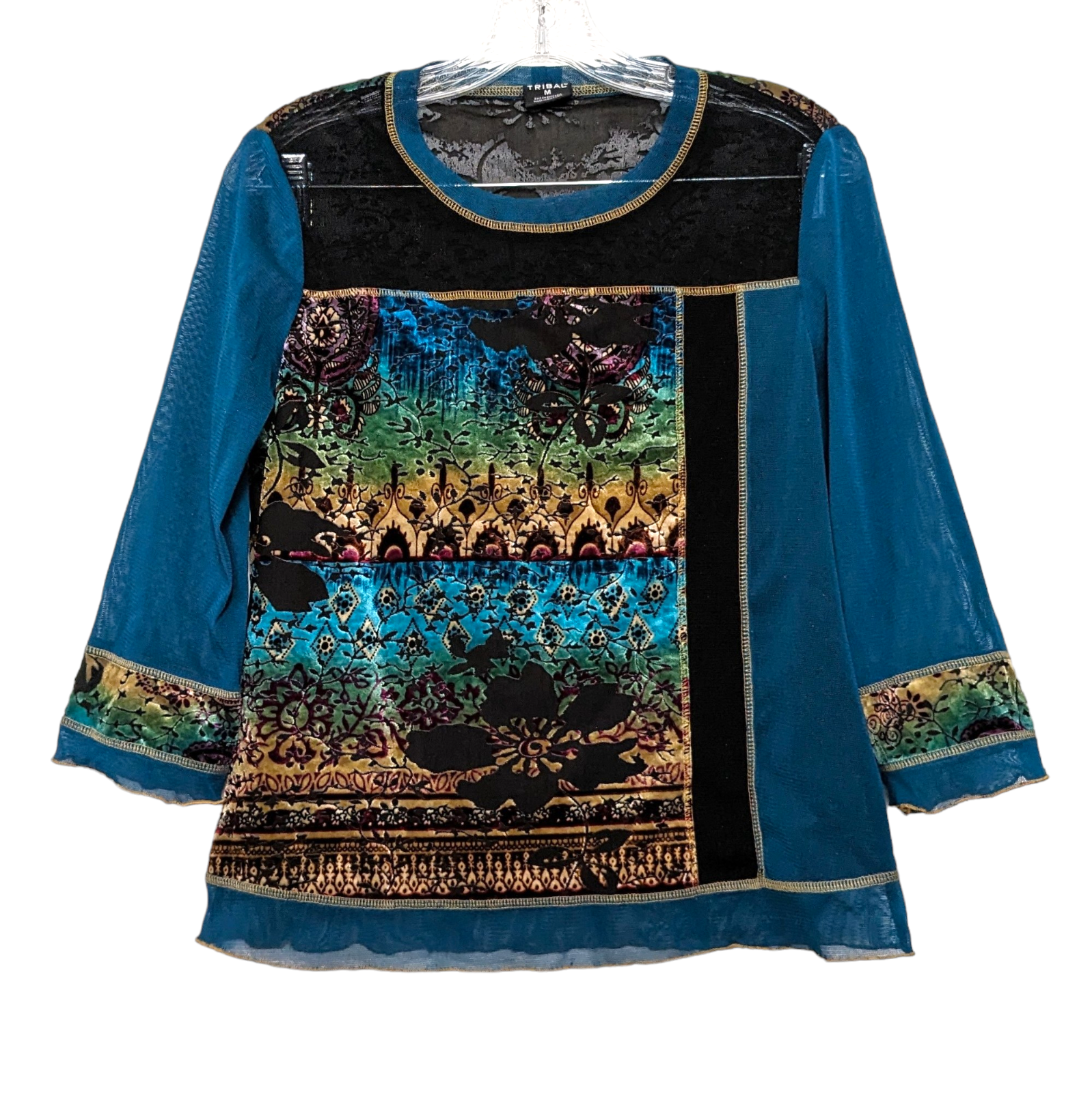 Vintage Tribal Y2K Top Size M Mesh Sheer Velvet Goth Rave Core Blue ...