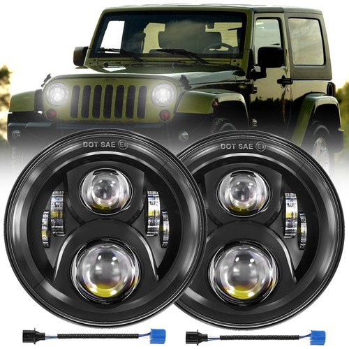 2pcs 7" Inch Round LED Headlight Hi/Lo Beam For Jeep Wrangler JK TJ LJ ...