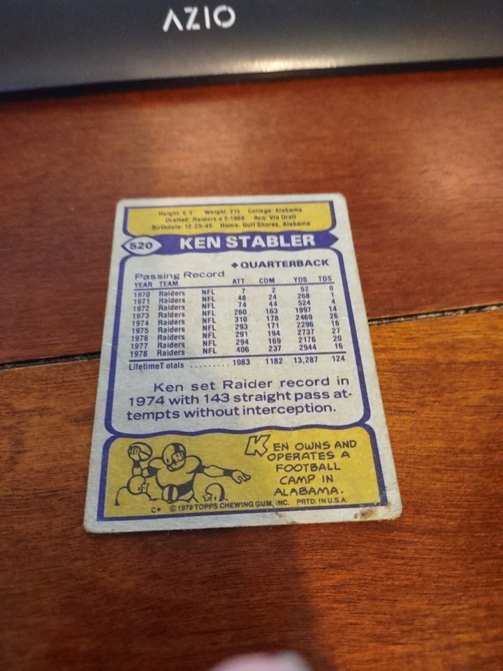 1979 Topps - #520 Ken Stabler | eBay