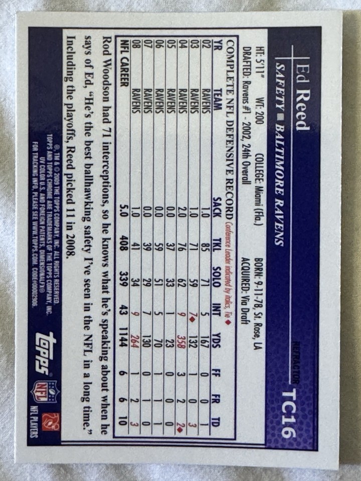 ED REED & RAY LEWIS Xfractor Refractor! 2009 TOPPS CHROME #TC16 Ravens ...