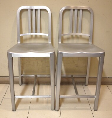 2 x EMECO NAVY (BRUSHED ALUMINIUM) 24" COUNTER STOOLS MSRP $2320 GREAT ...