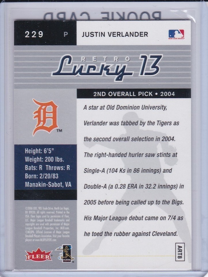 JUSTIN VERLANDER ROOKIE CARD 2006 Baseball Tigers Astros FLEER ULTRA ...