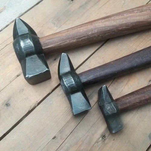 Set of 3 Black Iron Hammer Blacksmith Wooden Handle Heavy Duty Forging ...